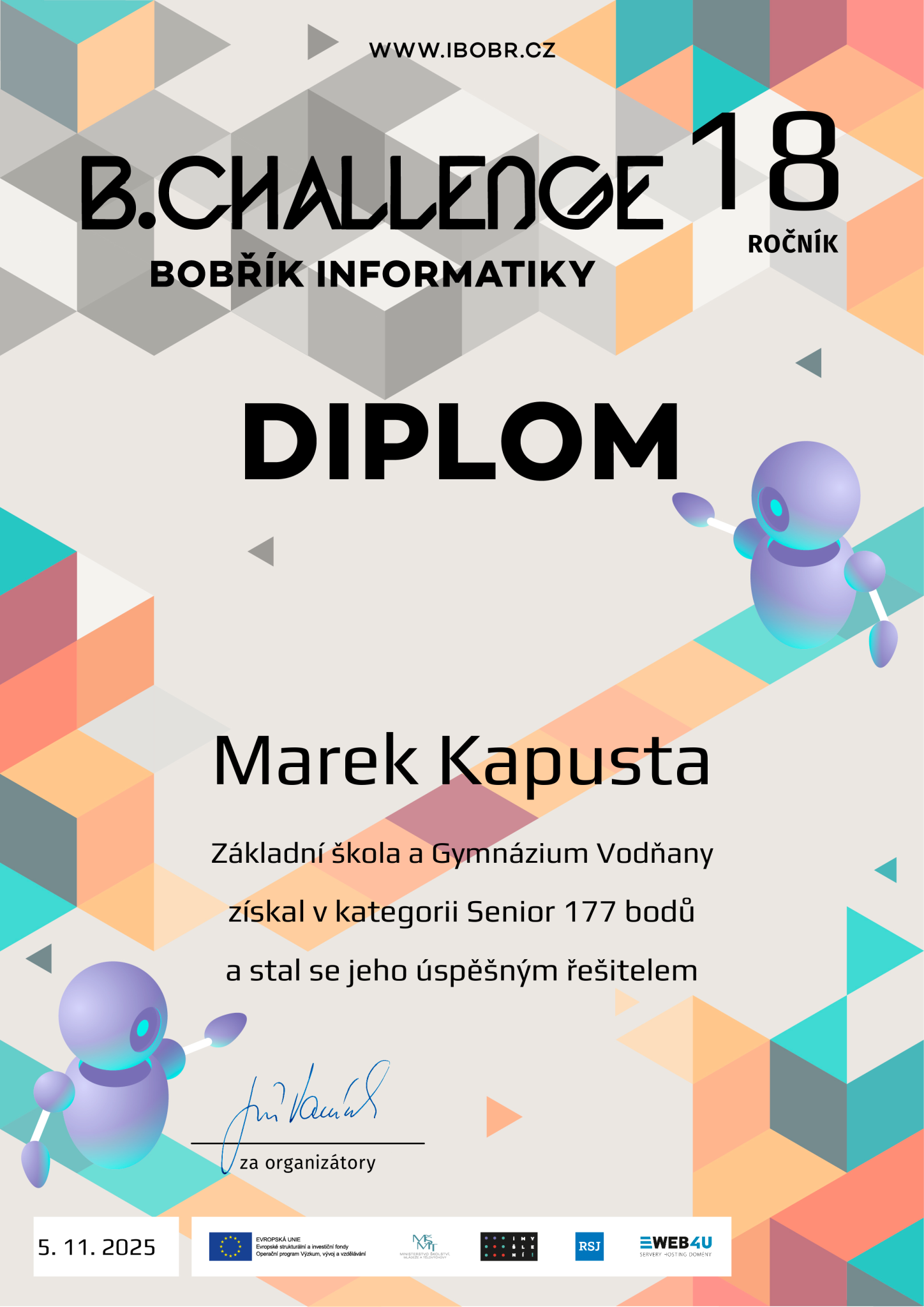 iBobr – úspěšní řešitelé – Gymnázium Vodňany